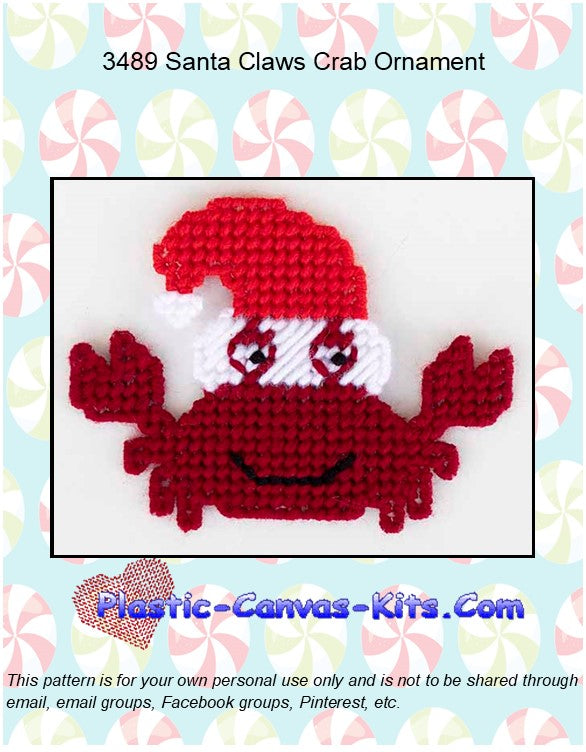 Santa Claws Crab Ornament| Plastic-Canvas-Kits.com