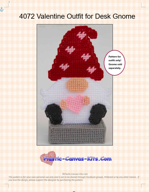 Valentine's Day Outfit for Desk Gnome| Plastic-Canvas-Kits.com