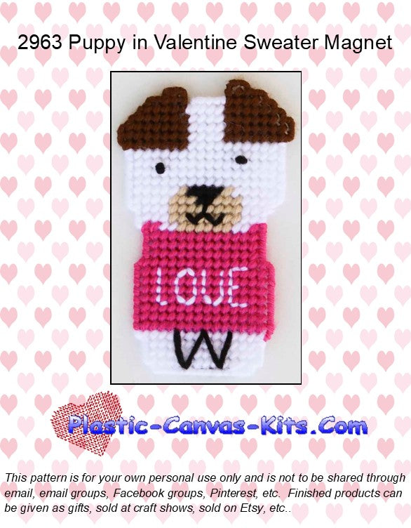 Puppy in Valentine Sweater Magnet| Plastic-Canvas-Kits.com