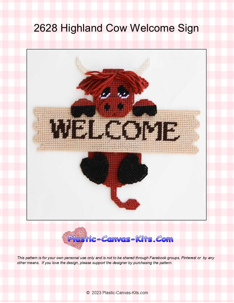 Highland Cow Welcome Sign| Plastic-Canvas-Kits.com