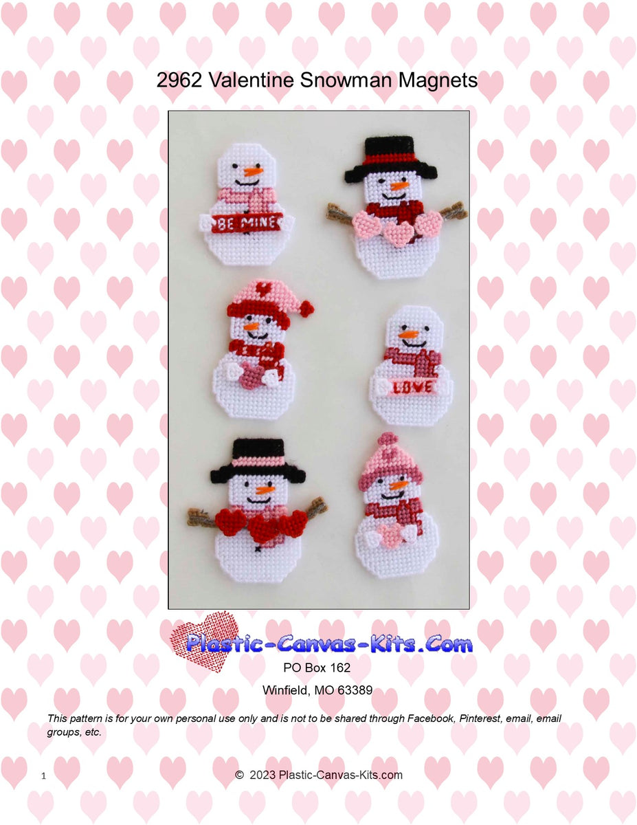 Valentine's Day Snowman Magnets| Plastic-Canvas-Kits.com