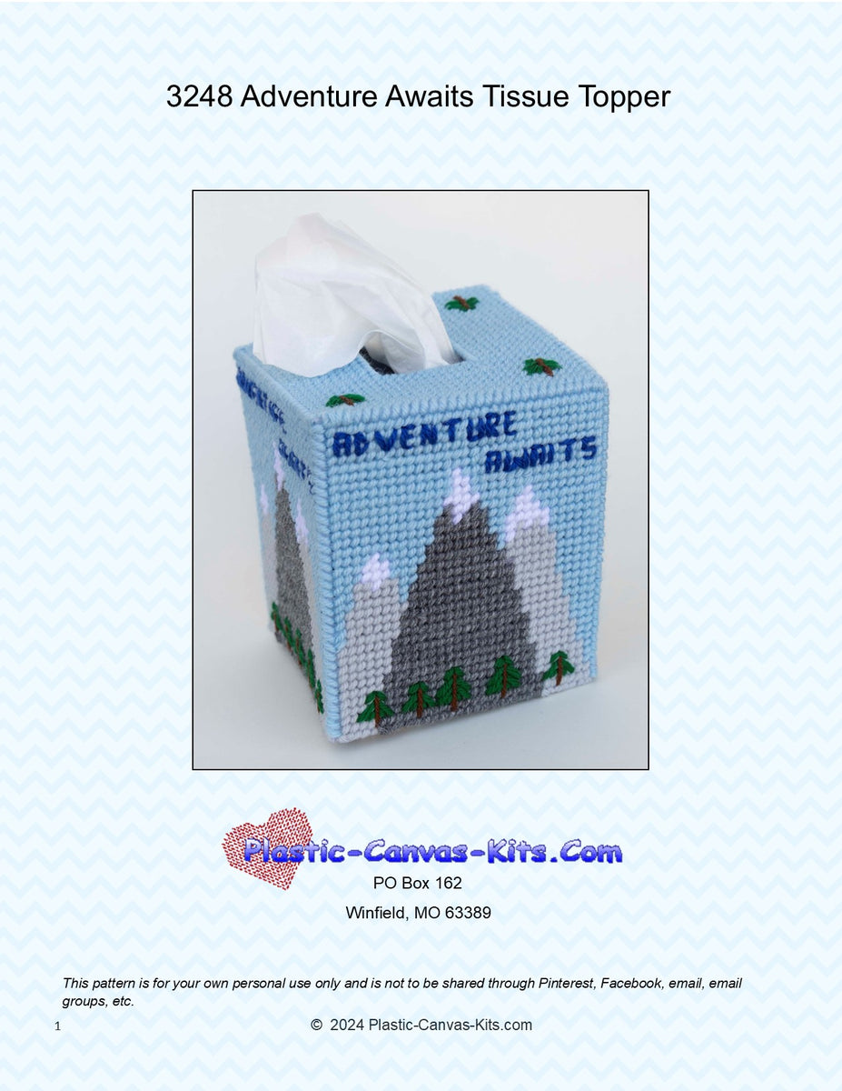 Adventure Awaits Tissue Topper| Plastic-Canvas-Kits.com