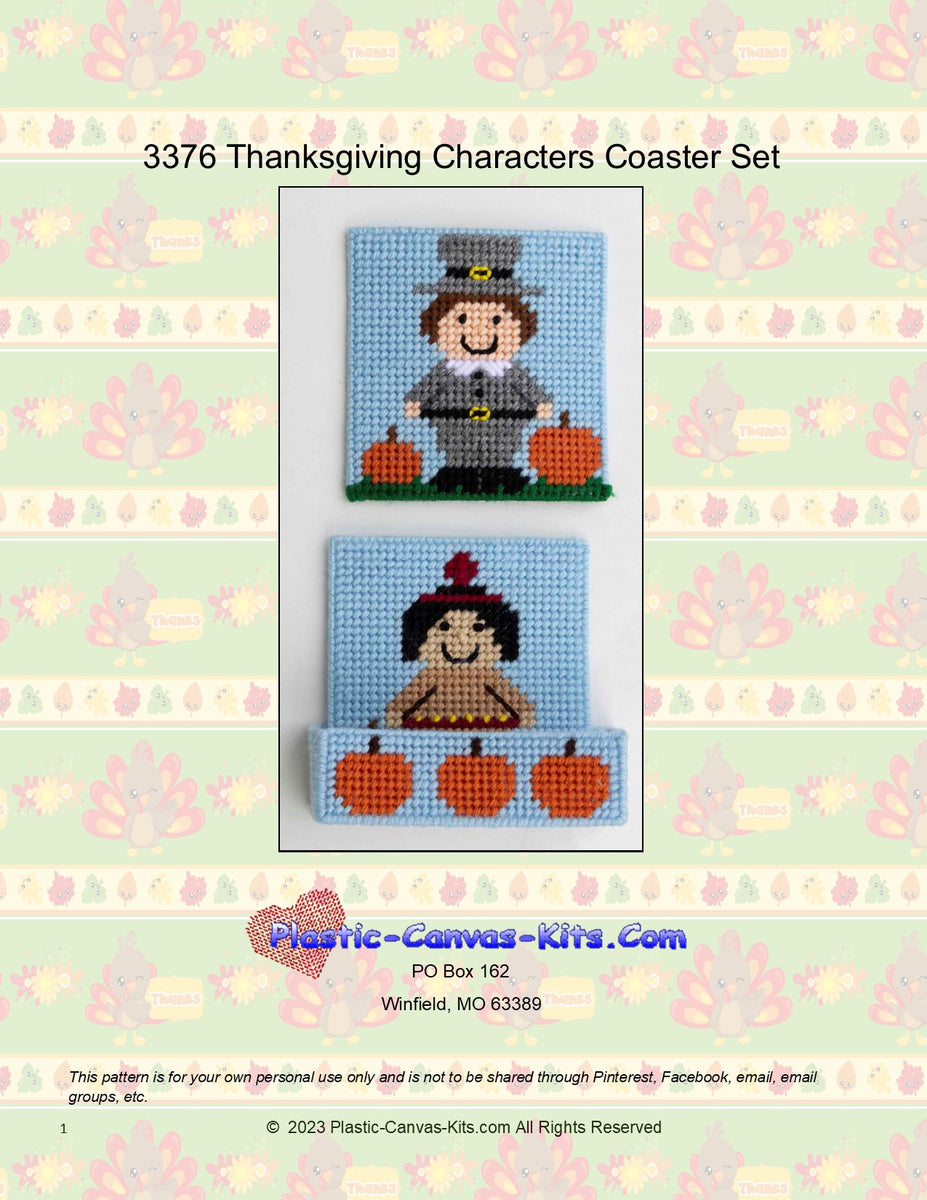 Thanksgiving Characters Coaster Set| Plastic-Canvas-Kits.com