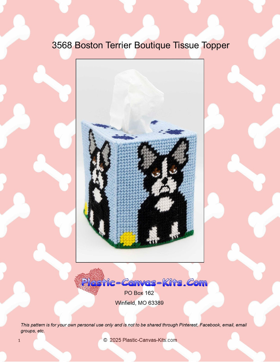 Boston Terrier Boutique Tissue Topper| Plastic-Canvas-Kits.com