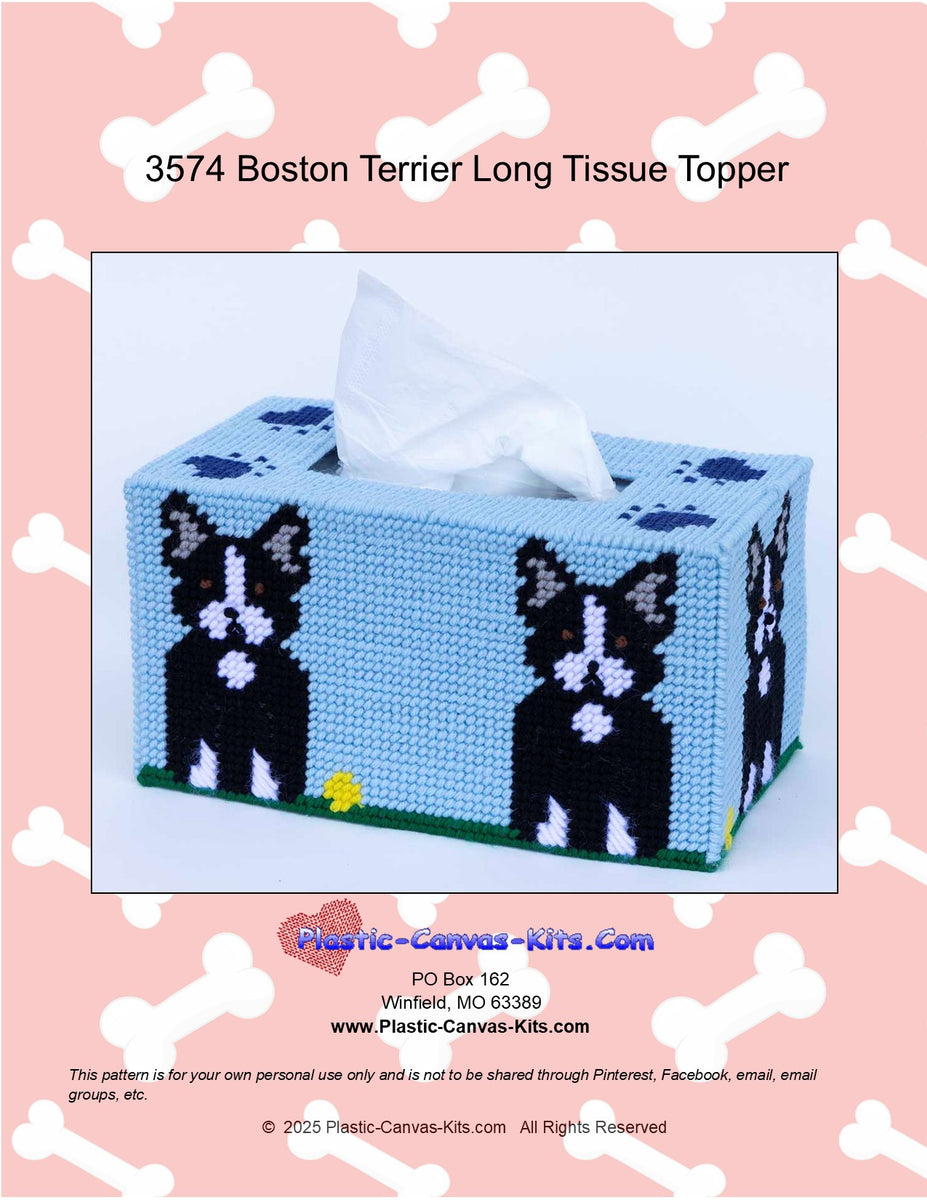 Boston Terrier Long Tissue Topper| Plastic-Canvas-Kits.com