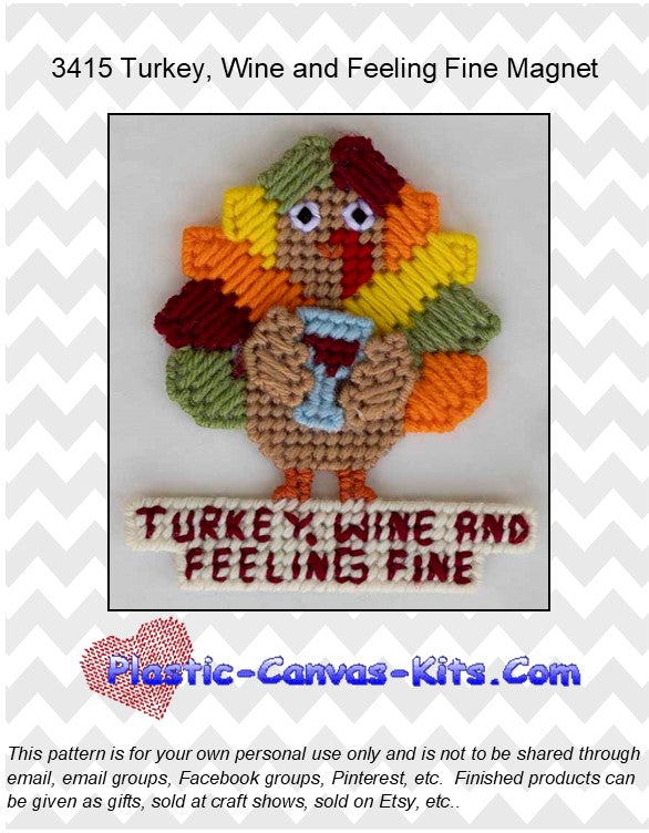 Turkey, Wine and Feeling Fine Magnet| Plastic-Canvas-Kits.com