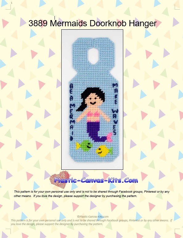 Plastic Canvas-Mermaids Doorknob Hanger| Plastic-Canvas-Kits.com