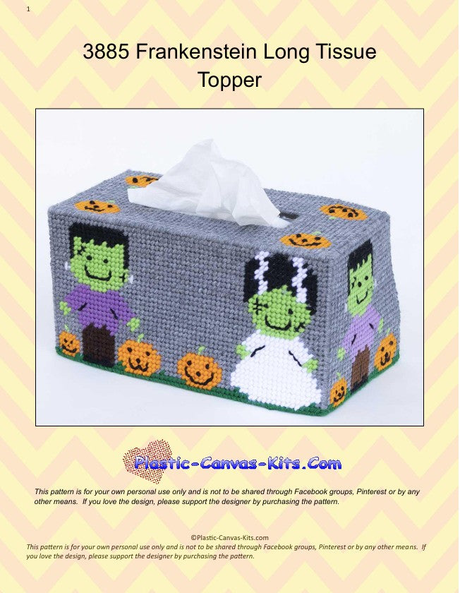 Frankenstein Long Tissue Topper| Plastic-Canvas-Kits.com