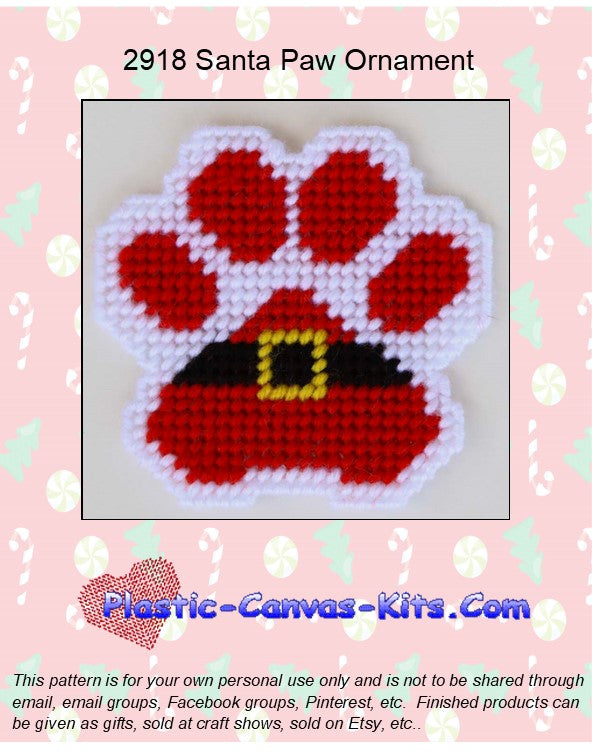 Santa Paw Christmas Ornament| Plastic-Canvas-Kits.com