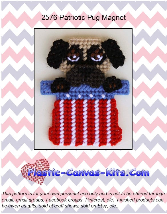 Patriotic Pug Magnet| Plastic-Canvas-Kits.com