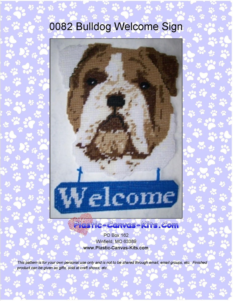 Plastic Canvas-Bulldog Welcome Sign| Plastic-Canvas-Kits.com