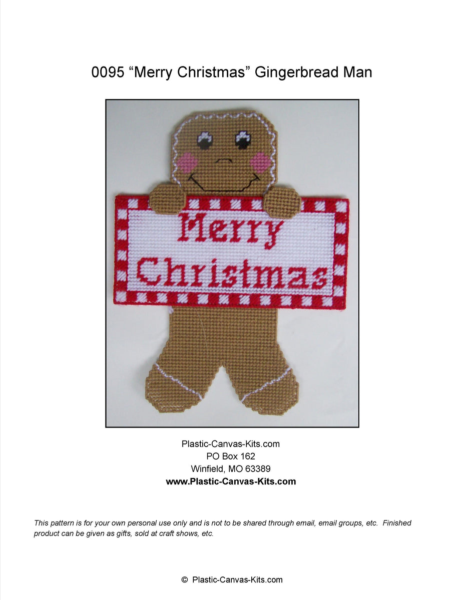 Merry Christmas Gingerbread Man-Plastic Canvas| Plastic-Canvas-Kits.com