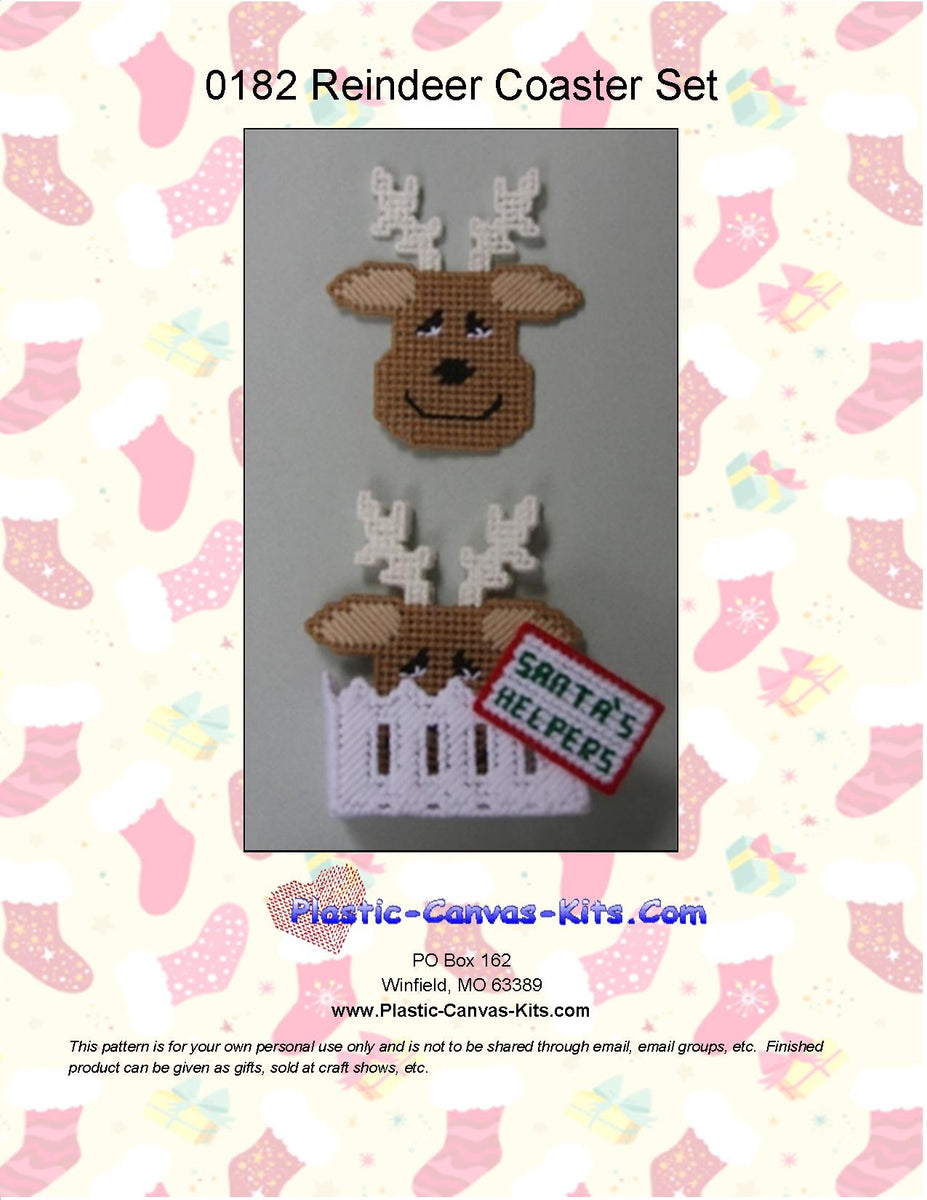Plastic Canvas-Reindeer Coaster Set| Plastic-Canvas-Kits.com