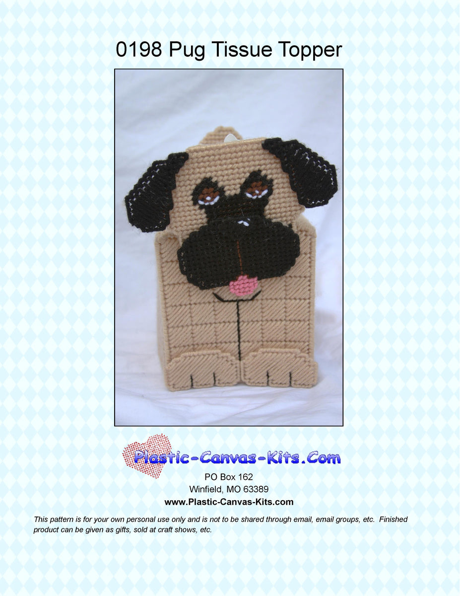 Plastic Canvas- 3D Pug Tissue Topper| Plastic-Canvas-Kits.com