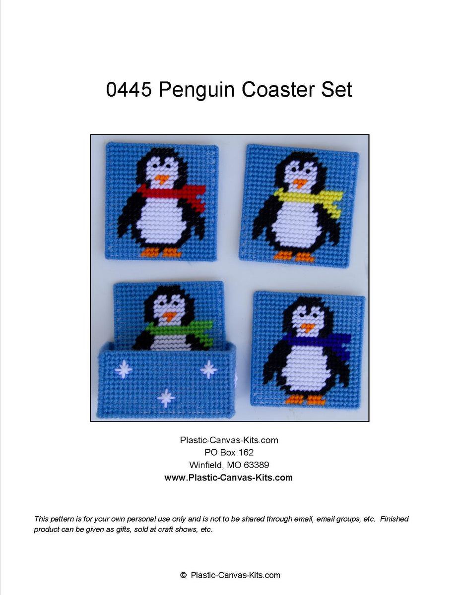 Plastic Canvas-Penguin Coaster Set| Plastic-Canvas-Kits.com