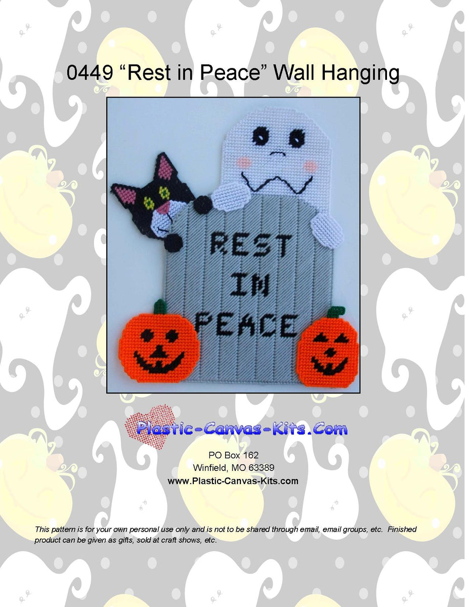 Plastic Canvas-"Rest in PEace" Wall Hanging Ghost, Halloween| Plastic ...