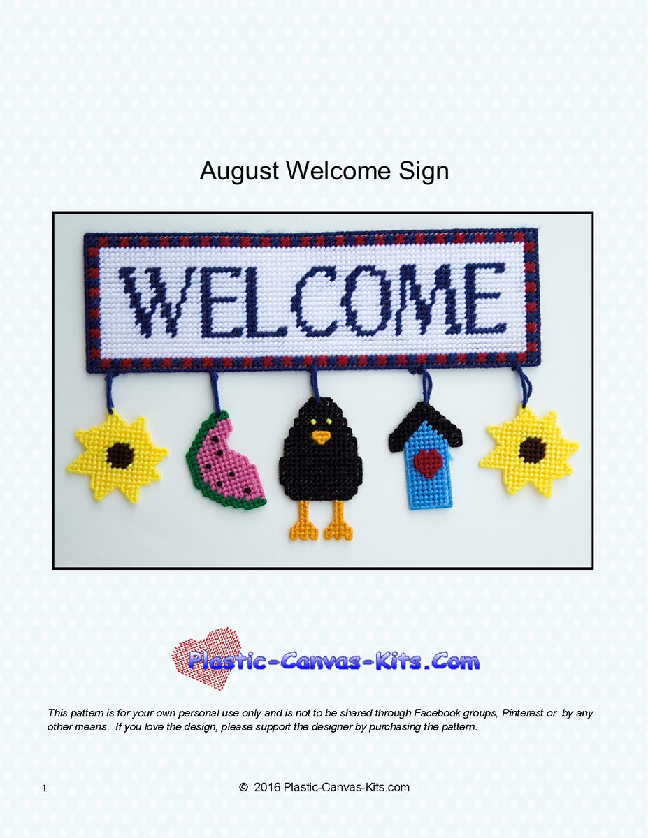 August Welcome Sign| Plastic-Canvas-Kits.com