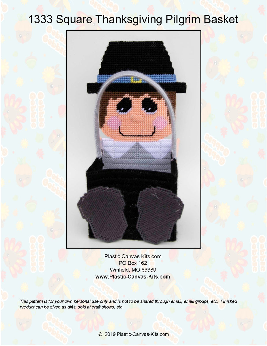 Thanksgiving Pilgrim Square Basket| Plastic-Canvas-Kits.com