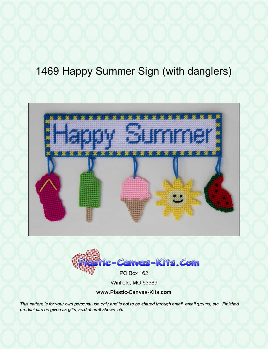 Happy Summer Sign w/ Danglers| Plastic-Canvas-Kits.com
