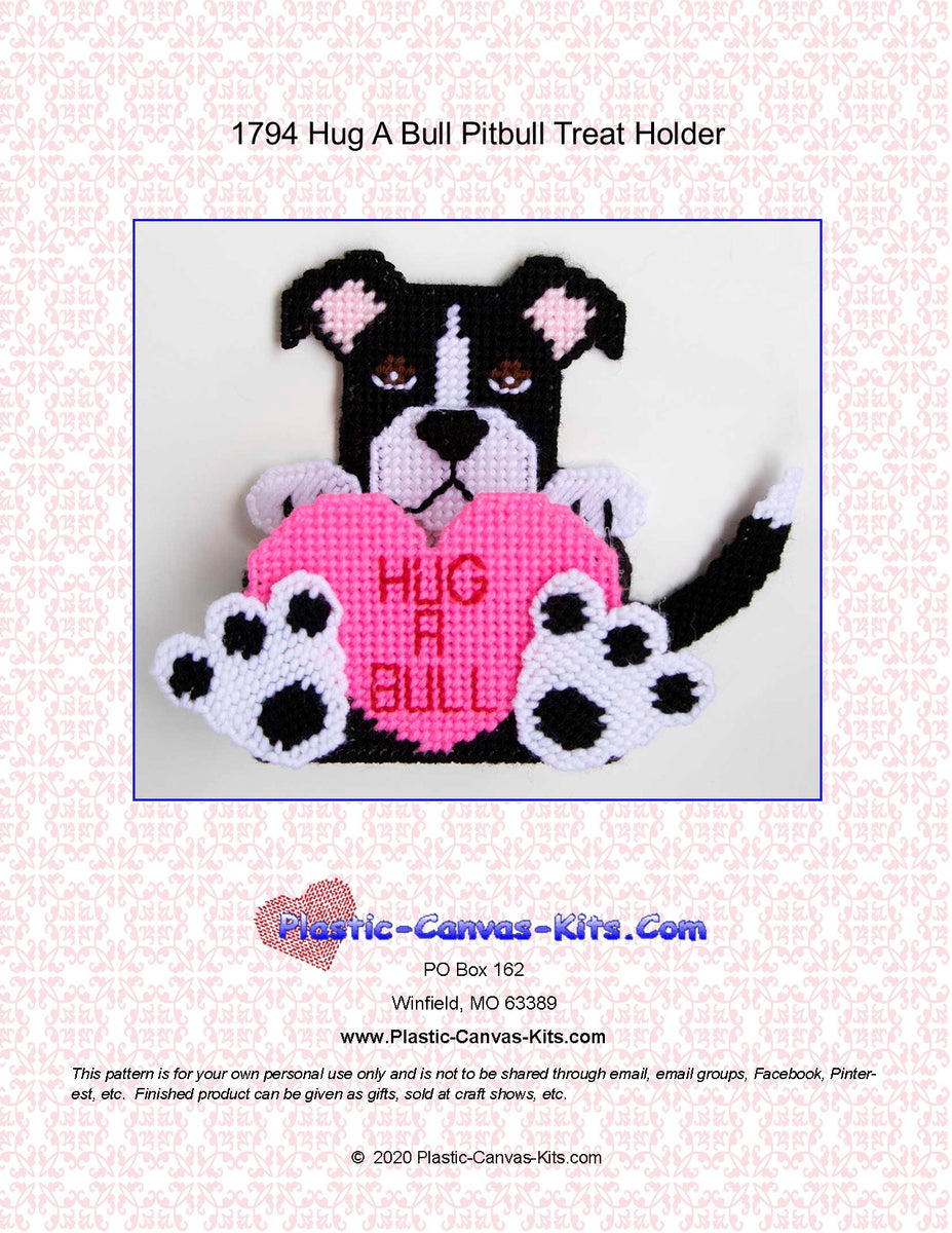 Hug a Bull Valentine's Day Pitbull Treat Holder| Plastic-Canvas-Kits.com