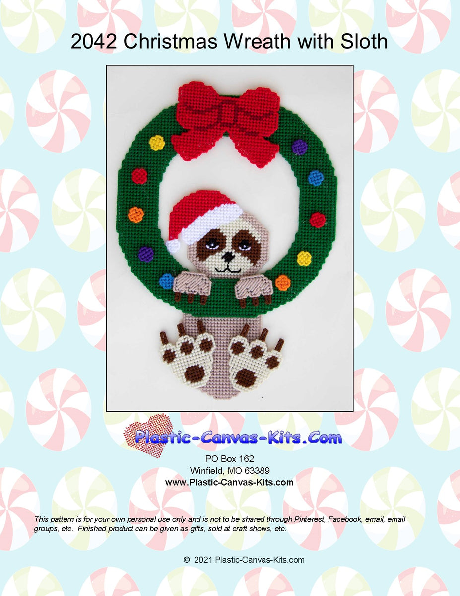 Christmas Wreath with Sloth| Plastic-Canvas-Kits.com