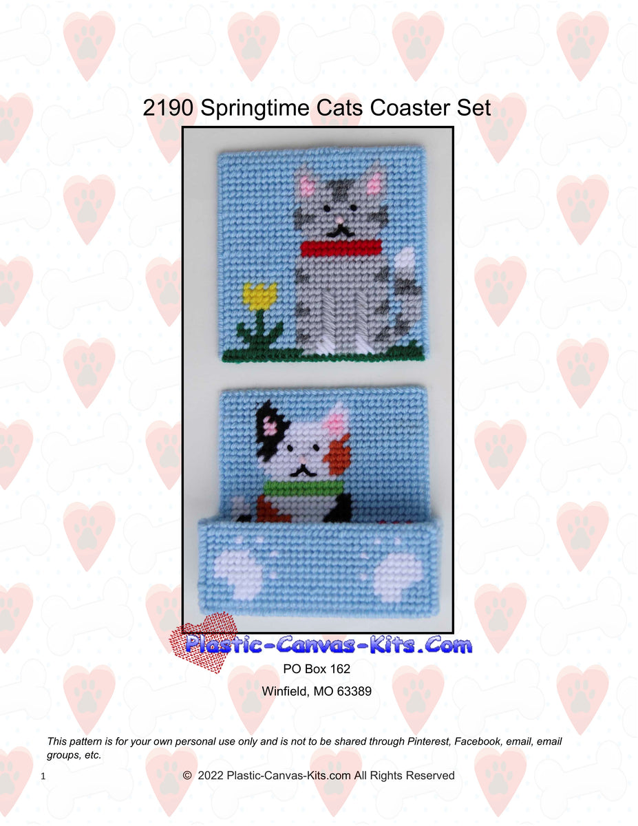 Spring Cats Coaster Set| Plastic-Canvas-Kits.com