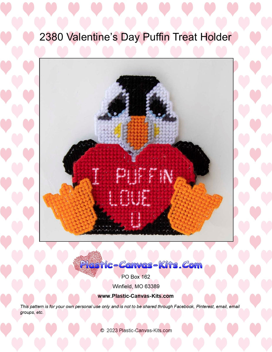 Valentine's Day Puffin Treat Holder| Plastic-Canvas-Kits.com
