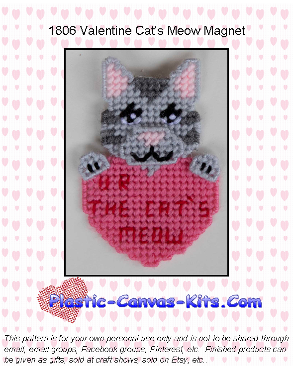 Cat's Meow Valentine's Day Magnet| Plastic-Canvas-Kits.com
