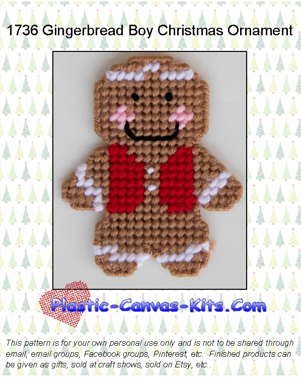 Gingerbread Boy Christmas Ornament| Plastic-Canvas-Kits.com